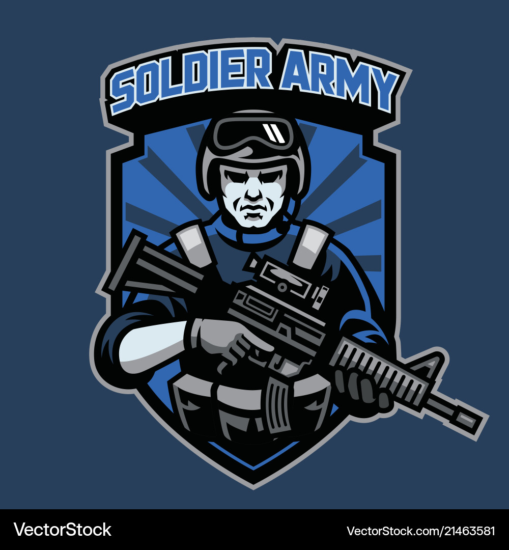 Badge soldier hold assault rifle Royalty Free Vector Image