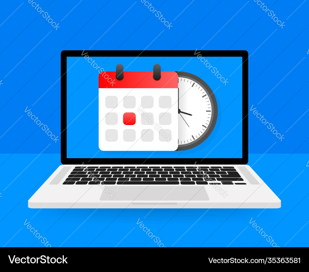 Calendar and clock icon on blue background Vector Image