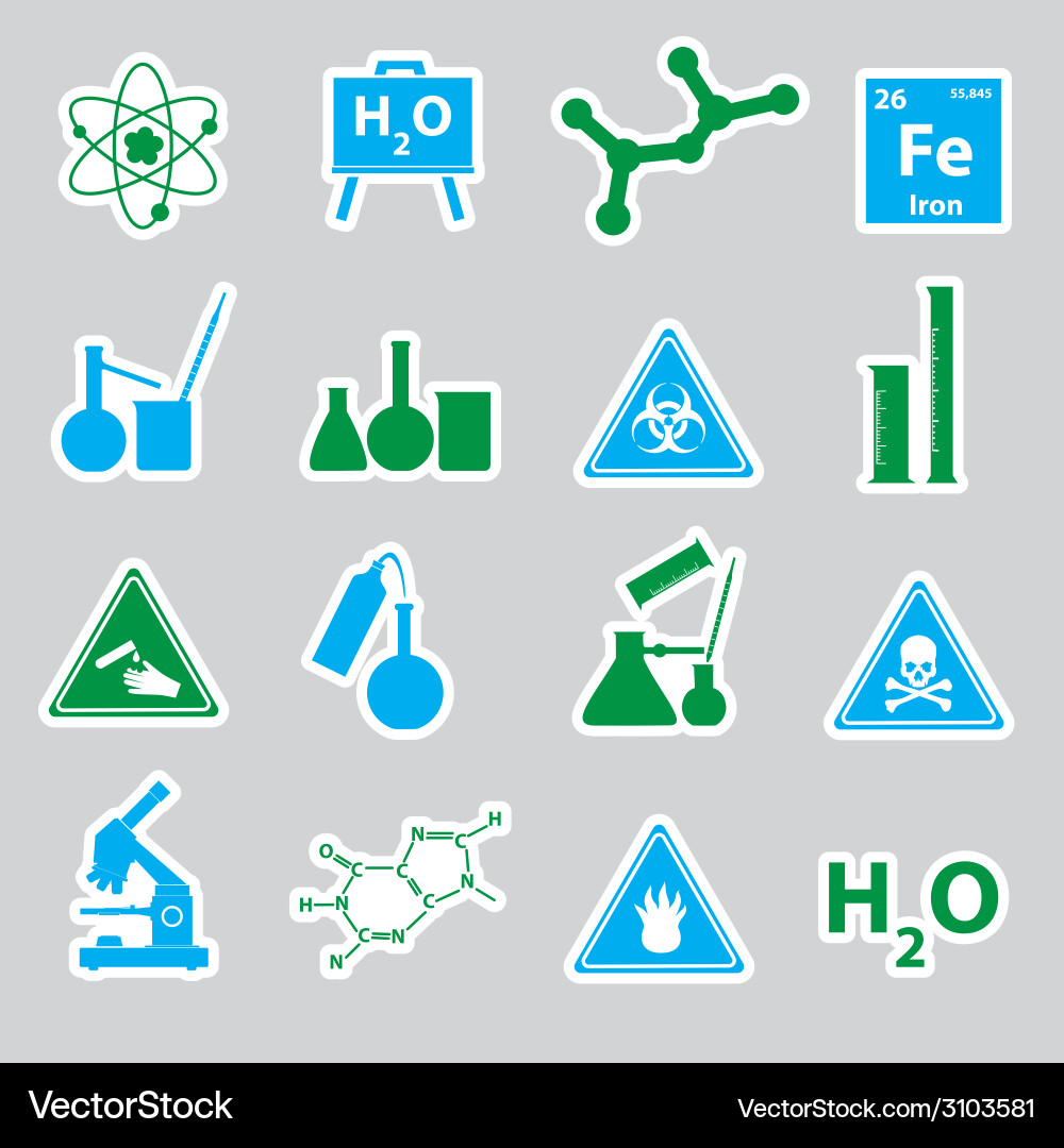 Chemistry color stickers set eps10 Royalty Free Vector Image