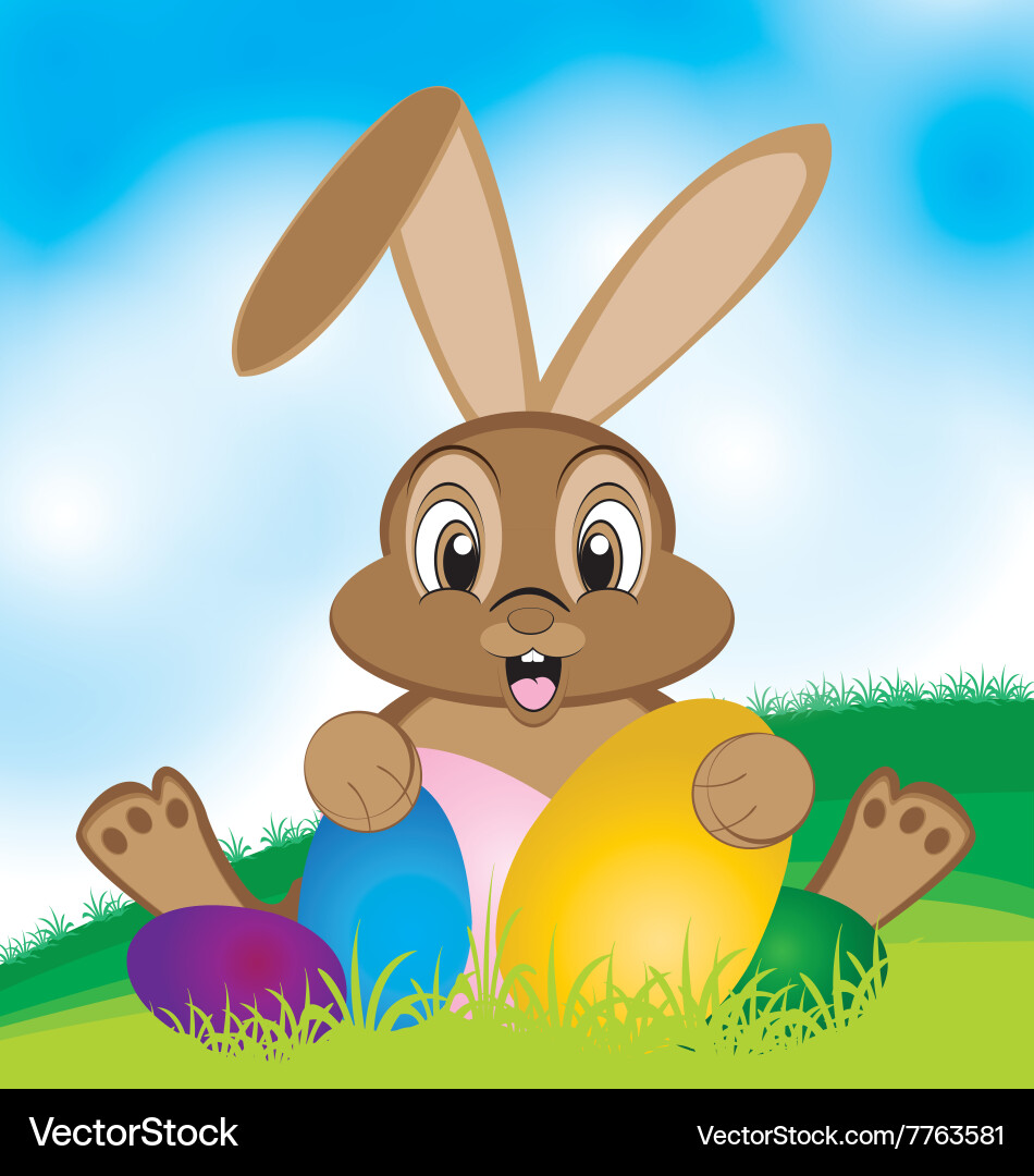 Easter bunny with colorful egg little gift Vector Image