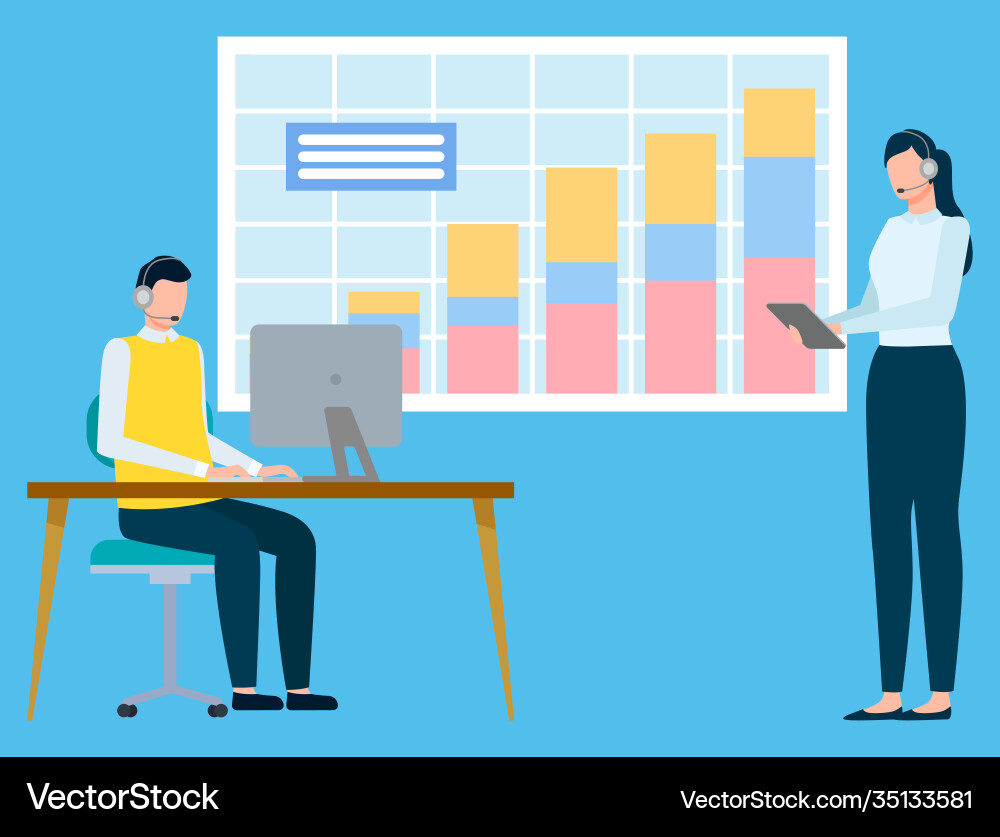 Employee and pc growth graph business Royalty Free Vector