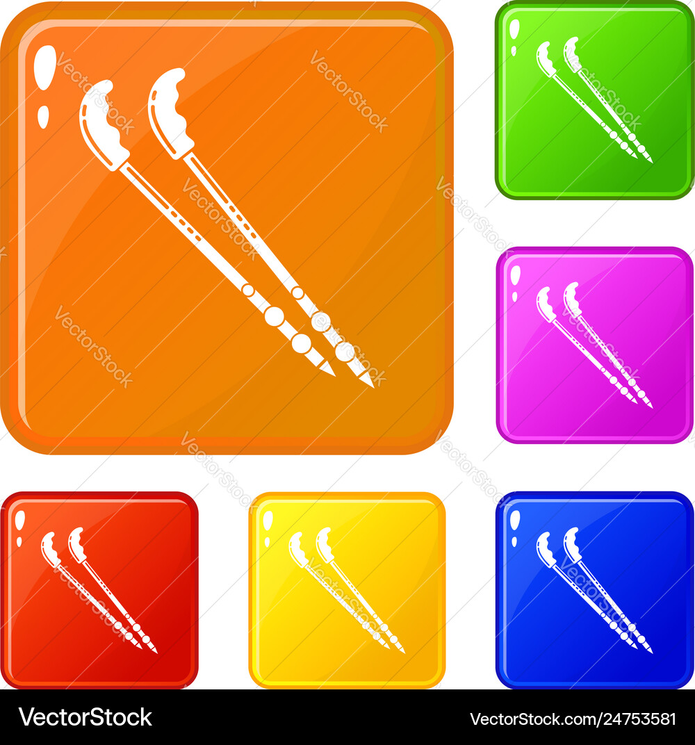 Hiking stick icons set color Royalty Free Vector Image