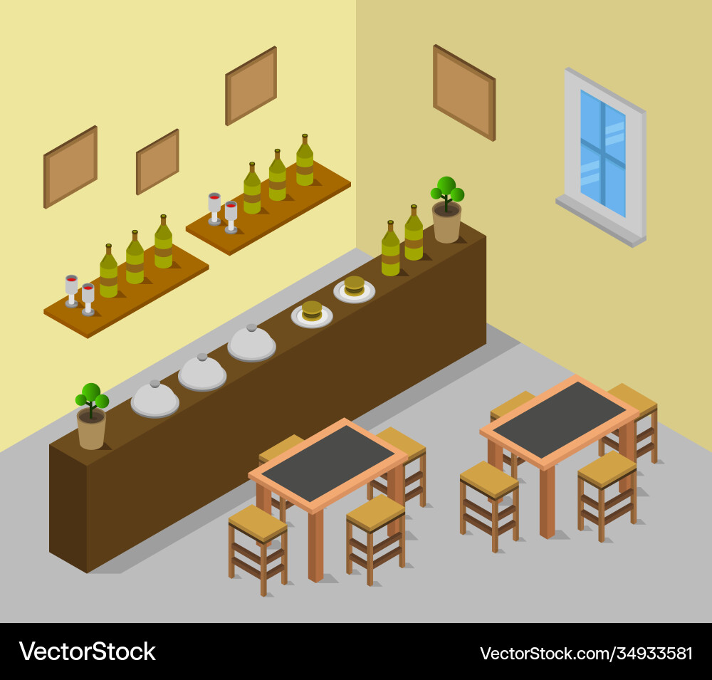 Isometric restaurant room in on white background Vector Image