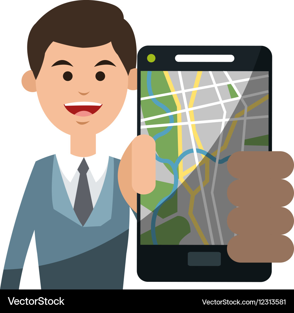 Man and smartphone with gps app design Royalty Free Vector