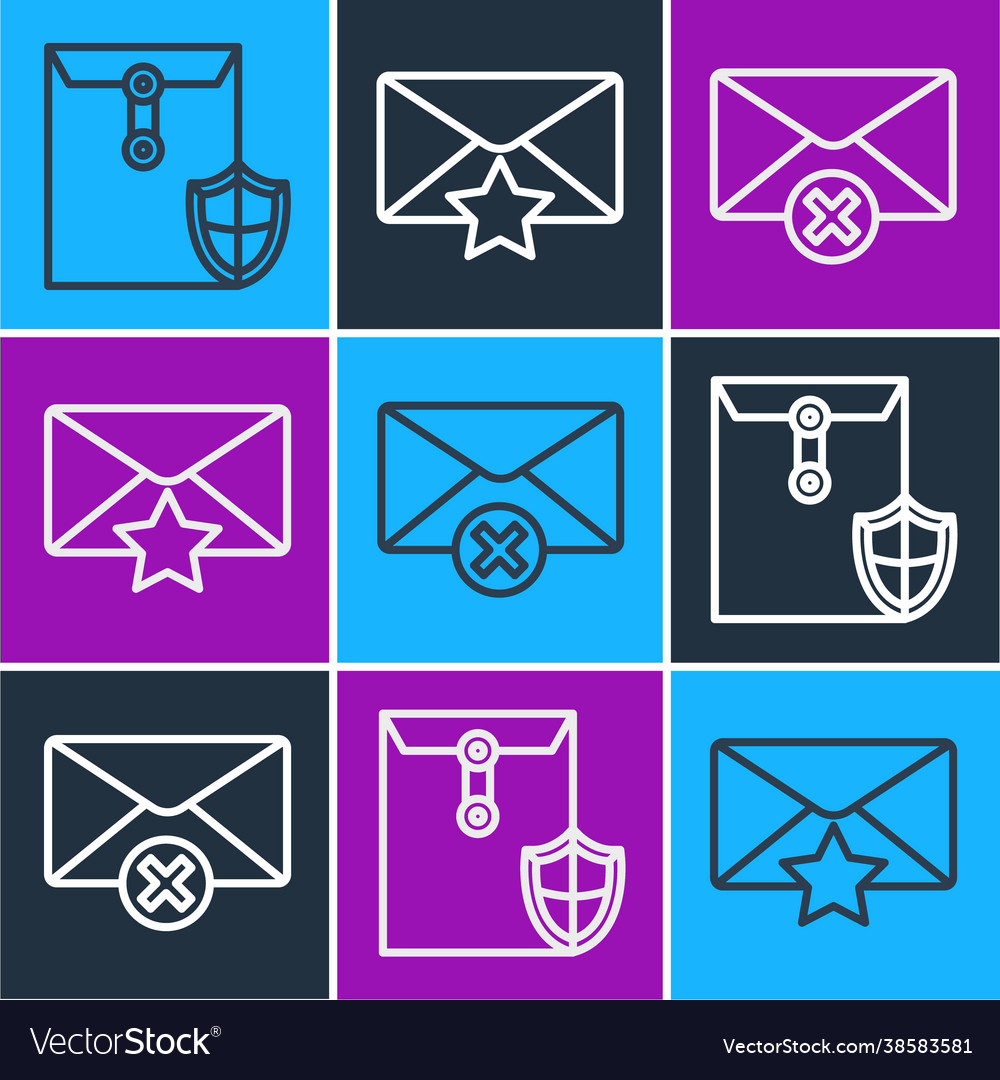 Set line envelope with shield delete envelope Vector Image Set line envelope with shield delete envelope Vector Image