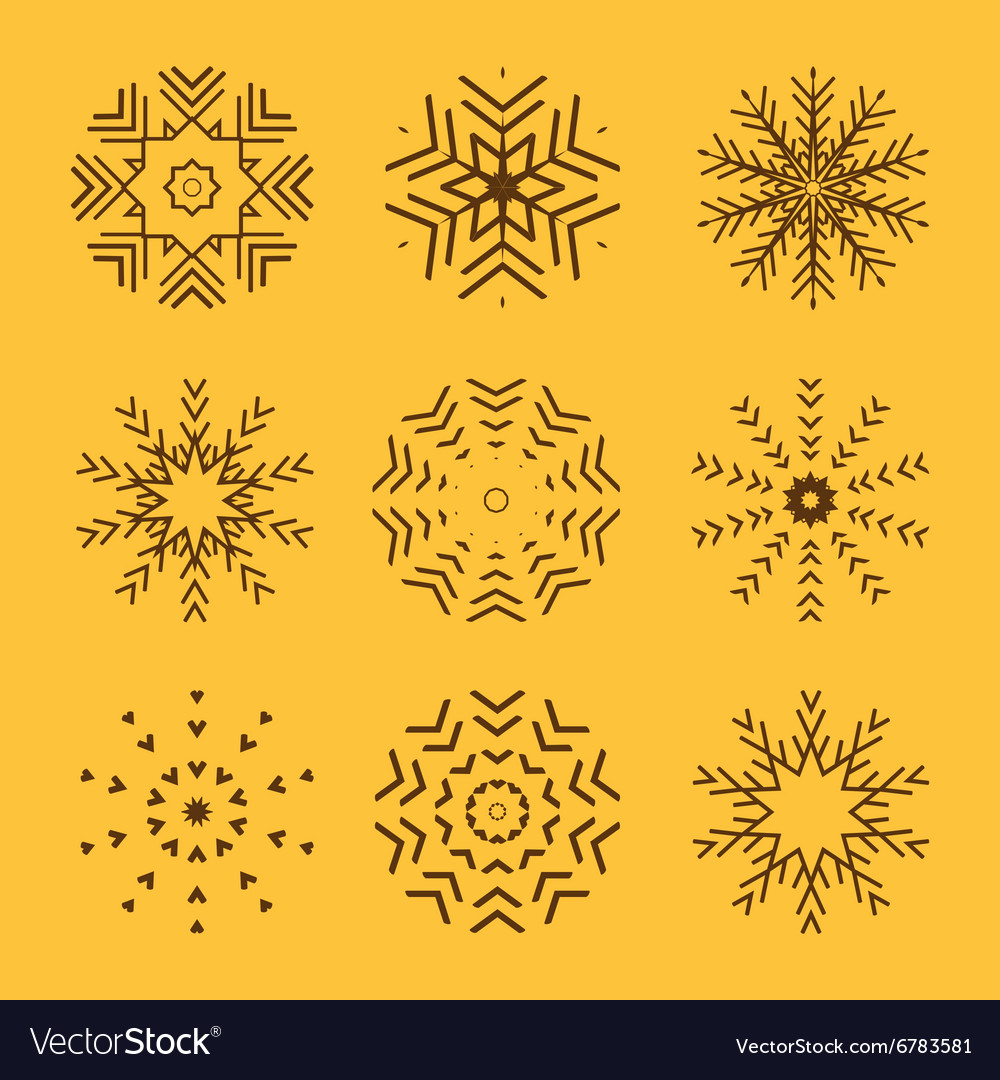 Set of 9 abstract snowflakes Royalty Free Vector Image