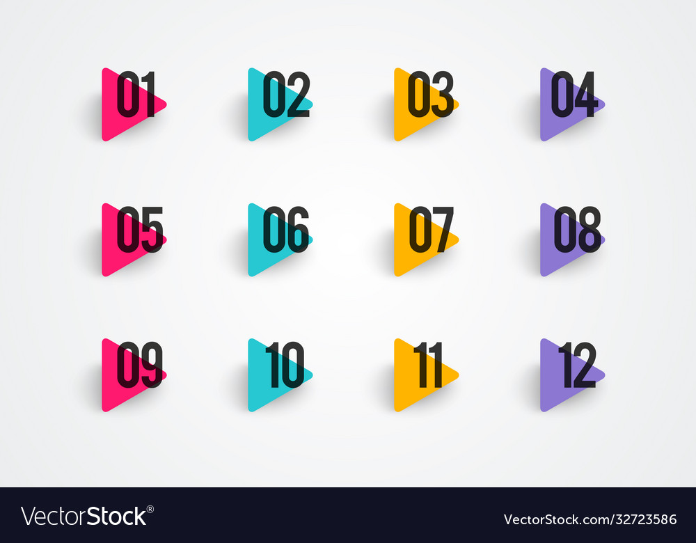Bullet points set colorful triangle with numbers Vector Image