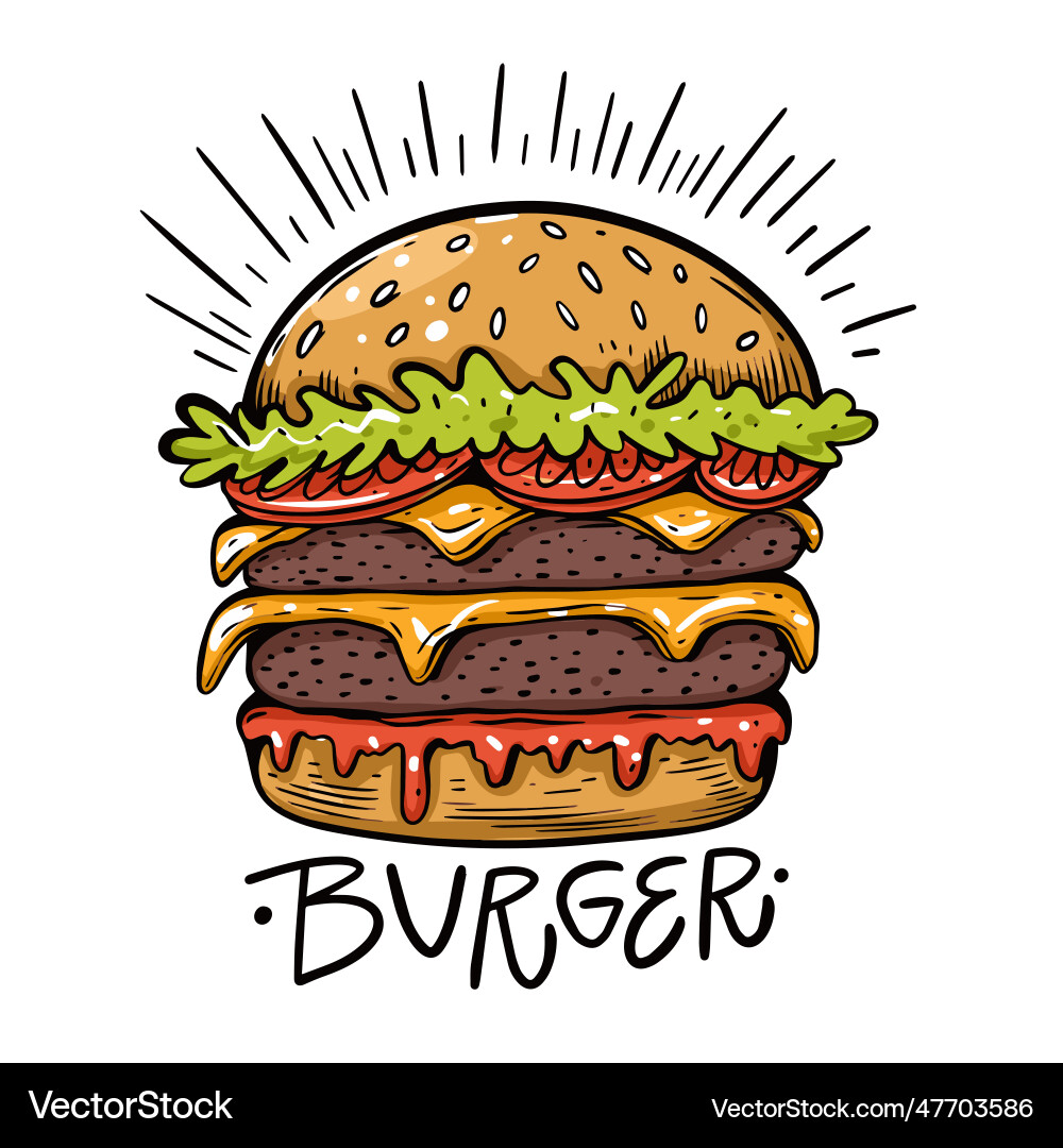 Colorful burger sign art Royalty Free Vector Image