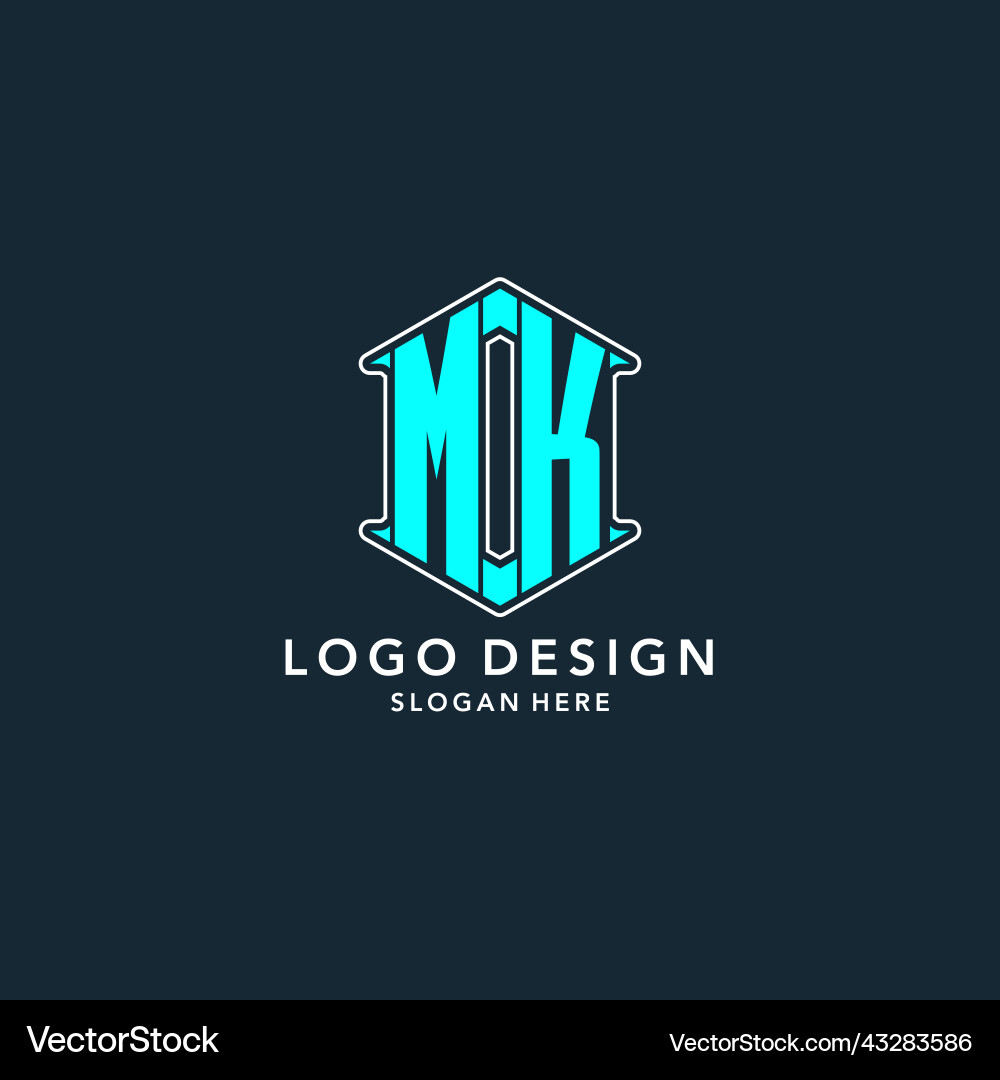 Letter mk logo with hexagon shape geometric style Vector Image