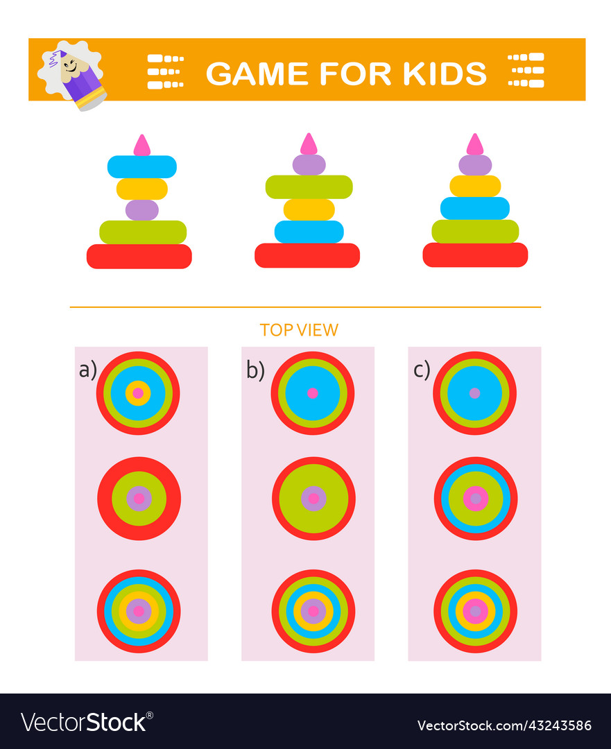 Logical Puzzle Game Need To Find Correct Top View Vector Image