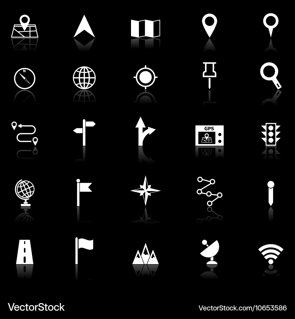 Navigation icons with reflect on black background Vector Image