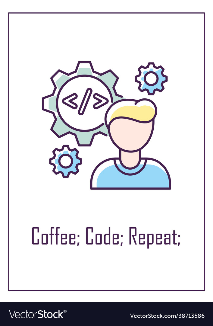 Programmer routine greeting card with color icon Vector Image