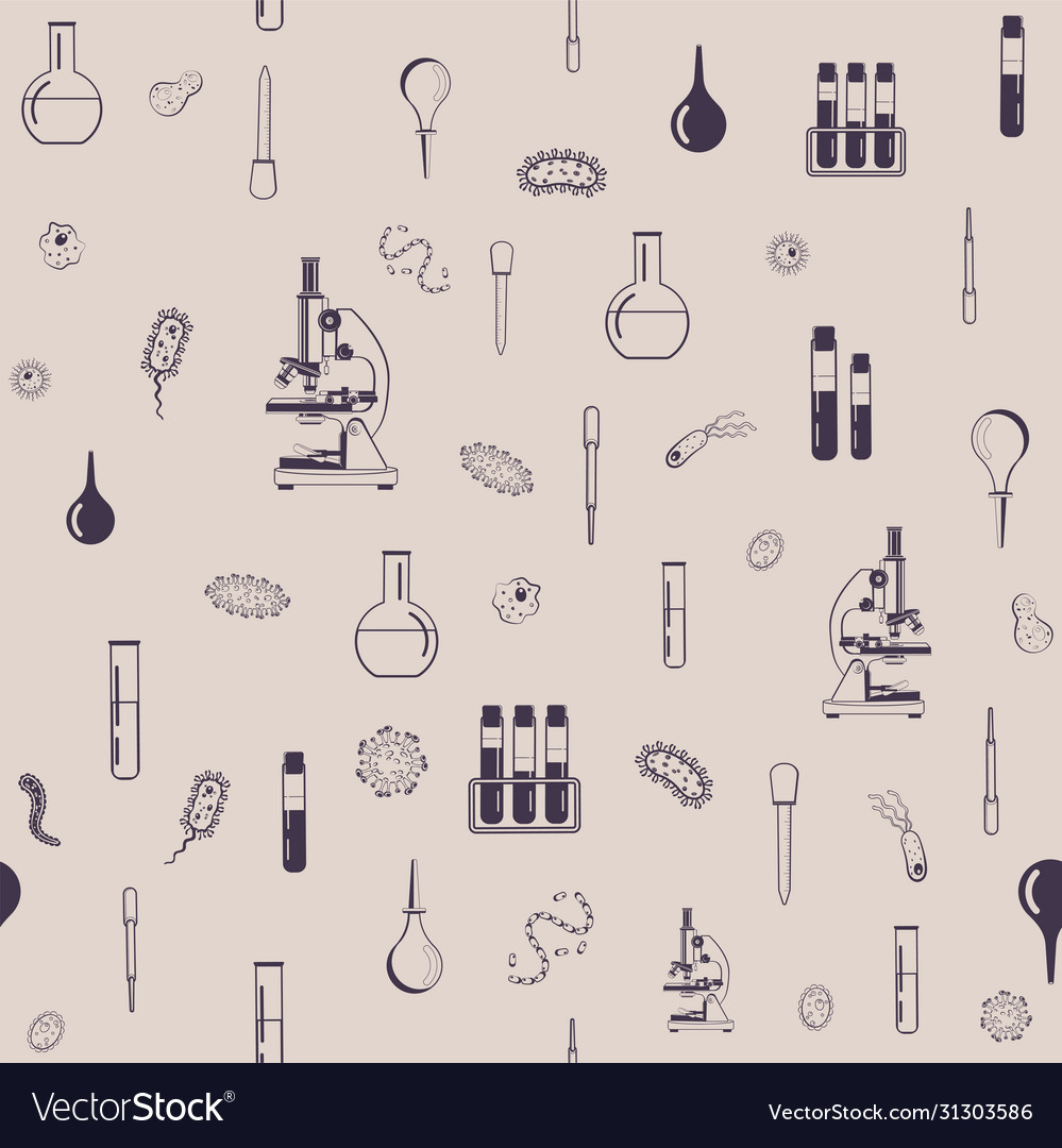 Seamless pattern with outlines microscope Vector Image