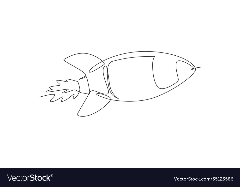 Single continuous line drawing rocket launch fly Vector Image