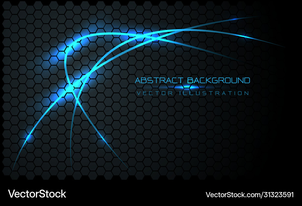 Blue line light curve on dark hexagon mesh Vector Image