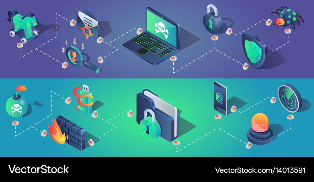 Cyber security banners with isometric icons Vector Image