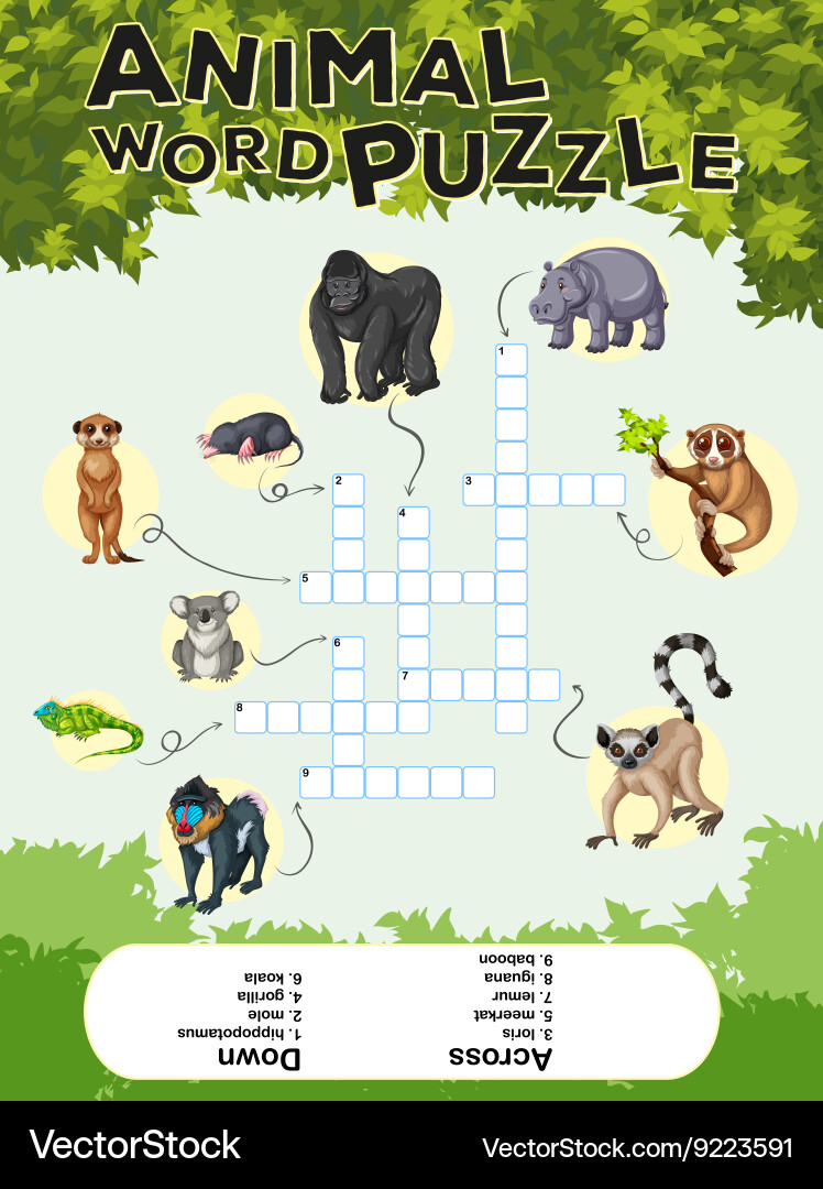 Game design for animal word puzzle Royalty Free Vector Image