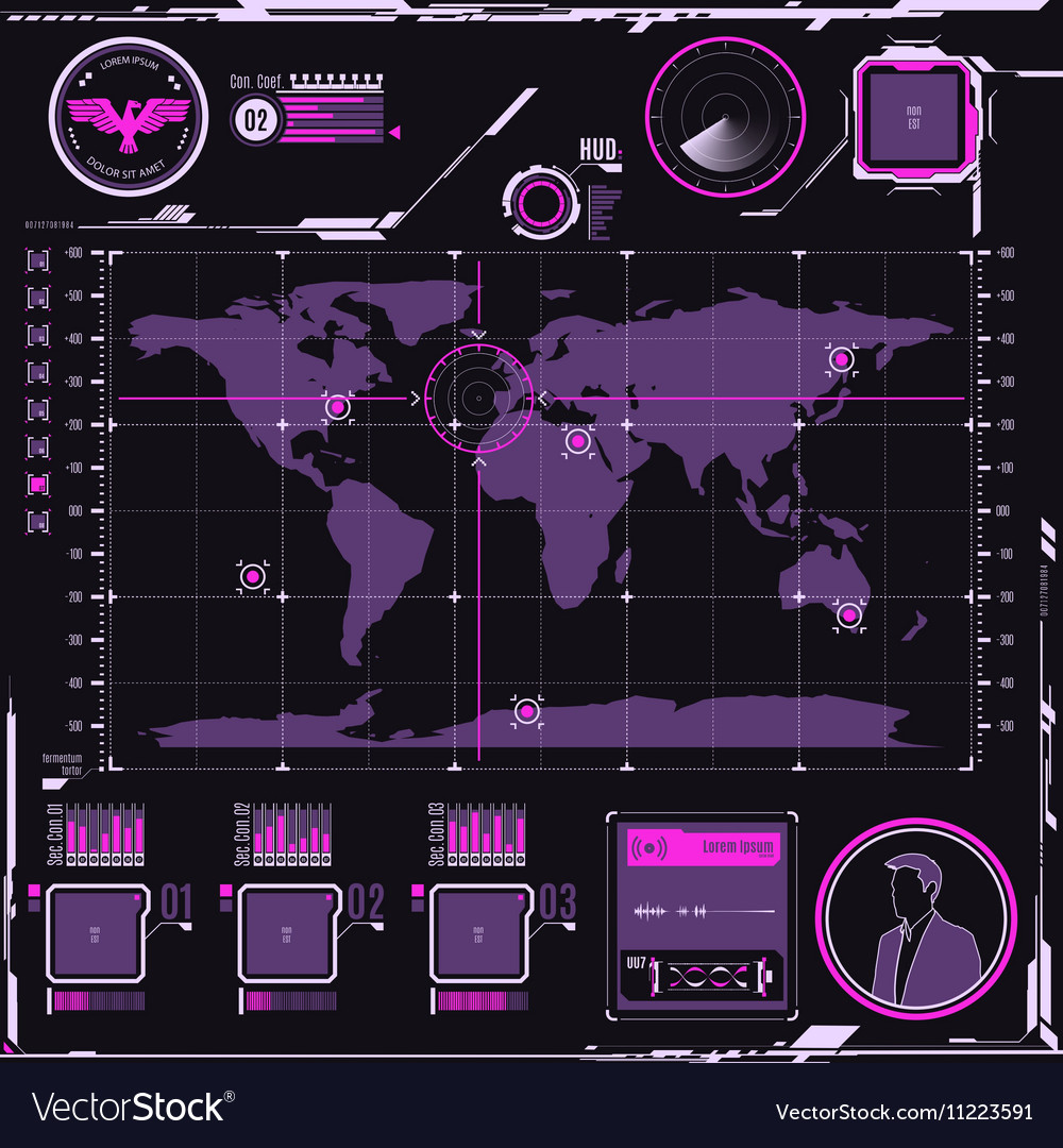 HUD navigation map screen elements Royalty Free Vector Image