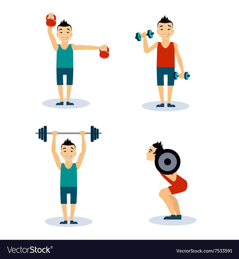 Man Workouts Set Set Royalty Free Vector Image