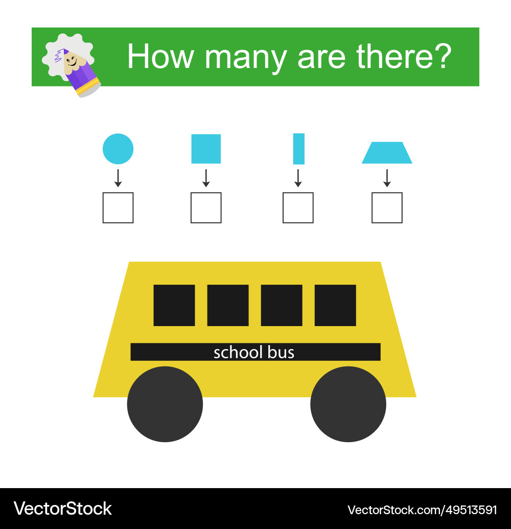 Math activity for kids how many geometric shapes Vector Image