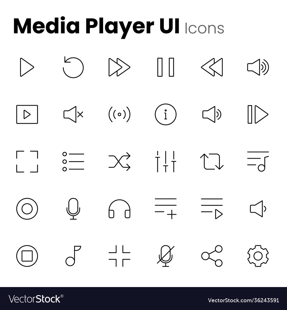 Media player ui icon set Royalty Free Vector Image