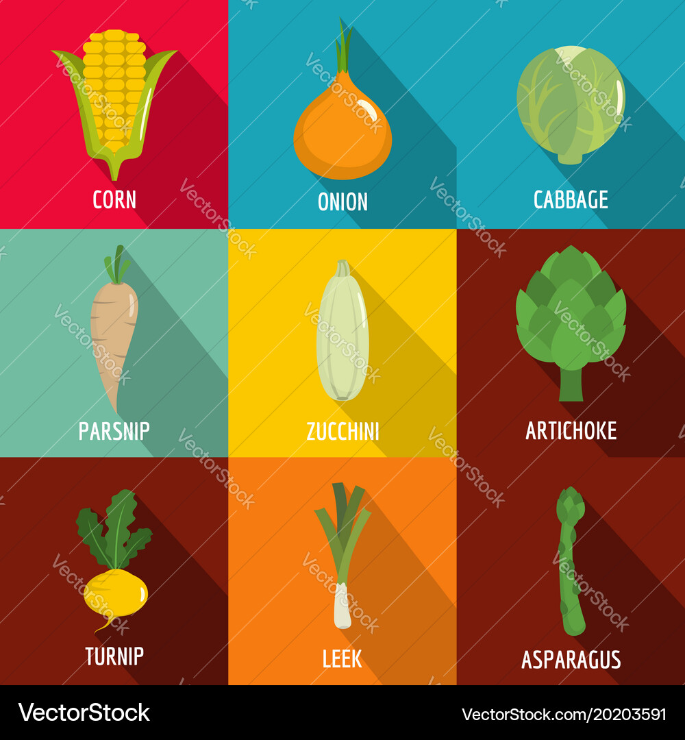 Plant product icons set flat style Royalty Free Vector Image