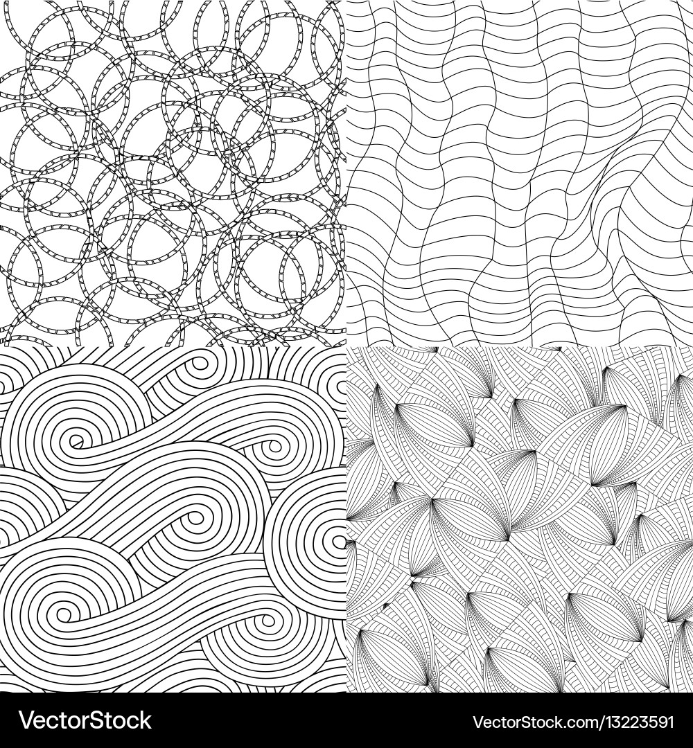 Set of 4 doodles seamless patterns and textures Vector Image