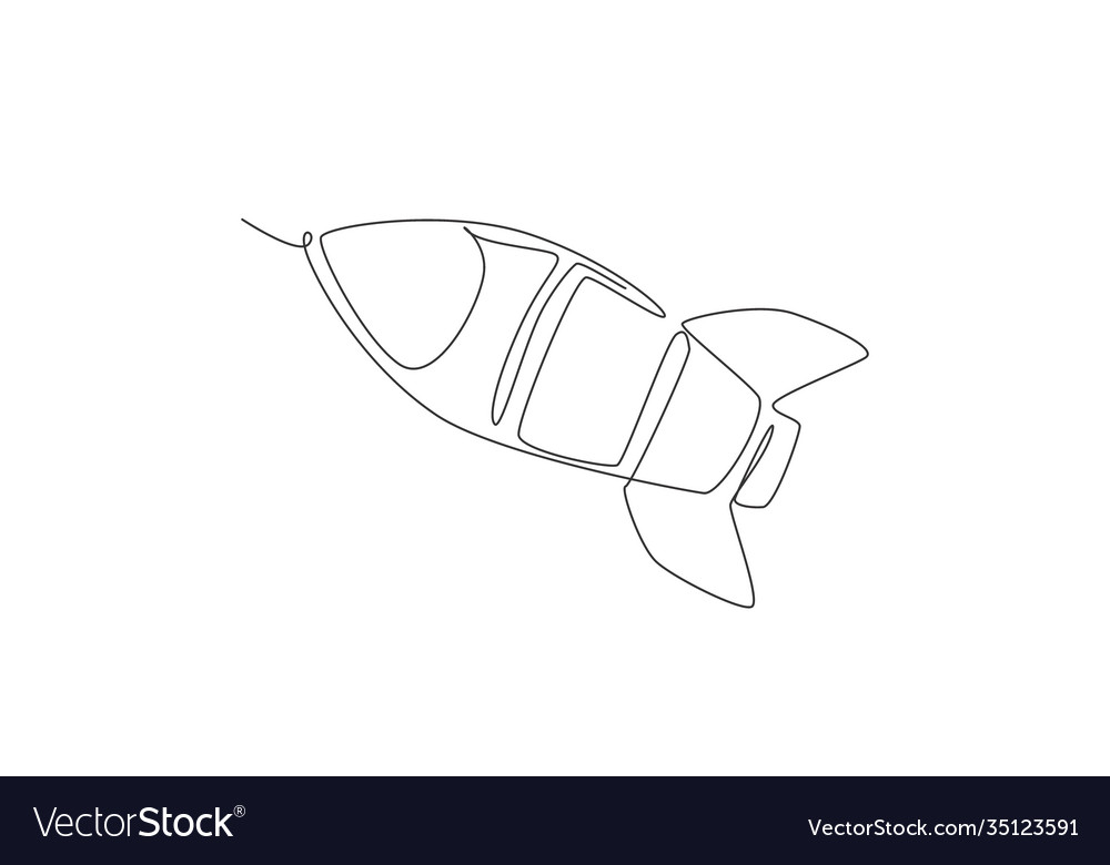 Single continuous line drawing rocket launch fly Vector Image