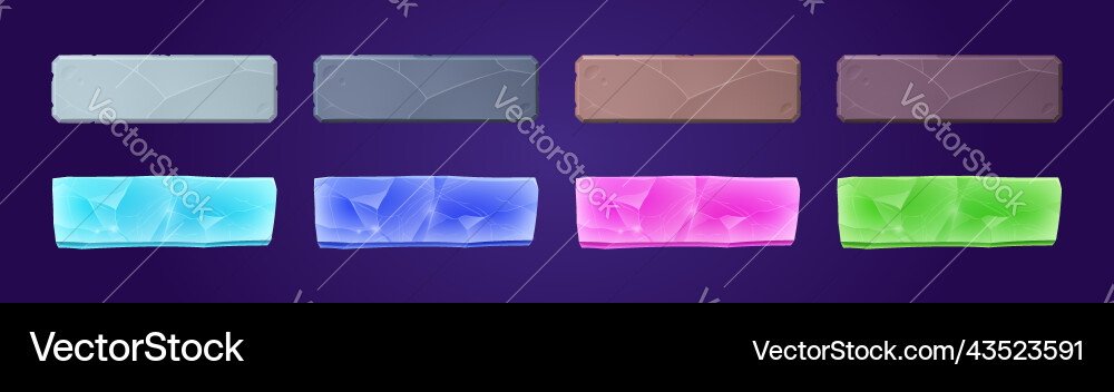 Stone and crystal game ui app buttons boards set Vector Image