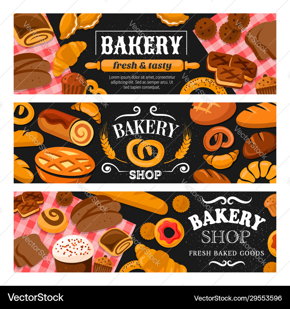 Bread and pastries bakery shop cake croissant Vector Image