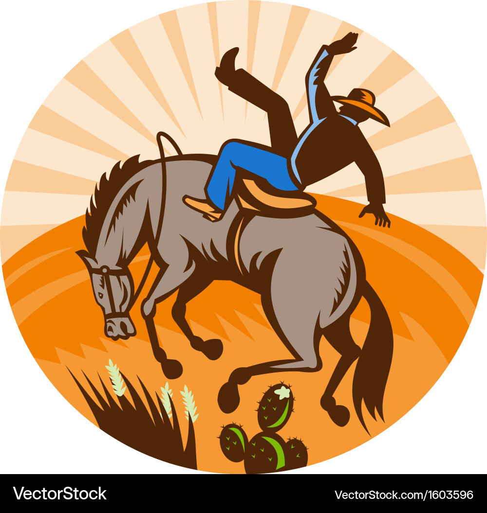 Cowboy falling off horse in desert Royalty Free Vector Image