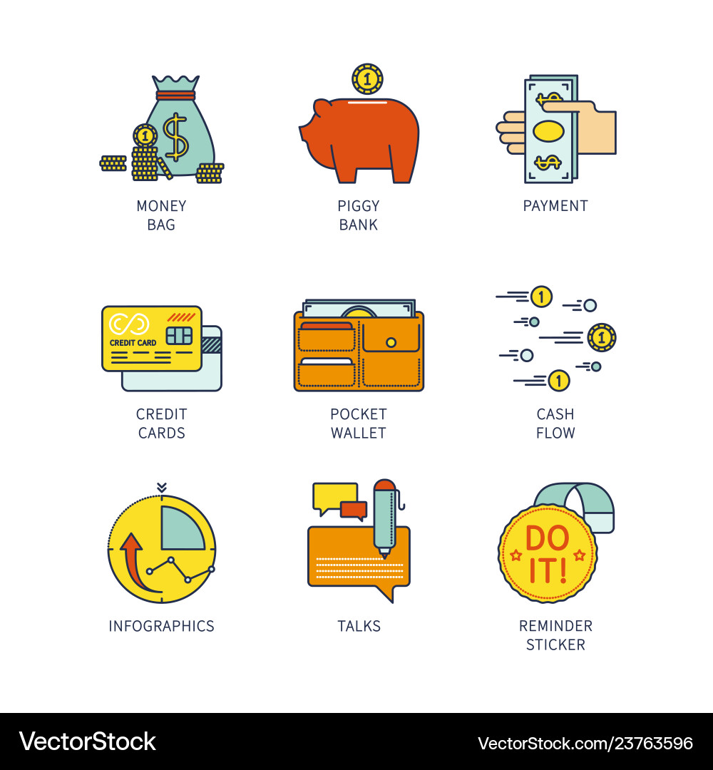 Minimal lineart flat financial iconset Royalty Free Vector