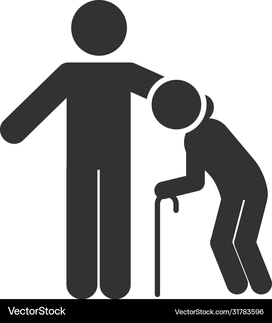 Pictogram man with old a cane silhouette Vector Image