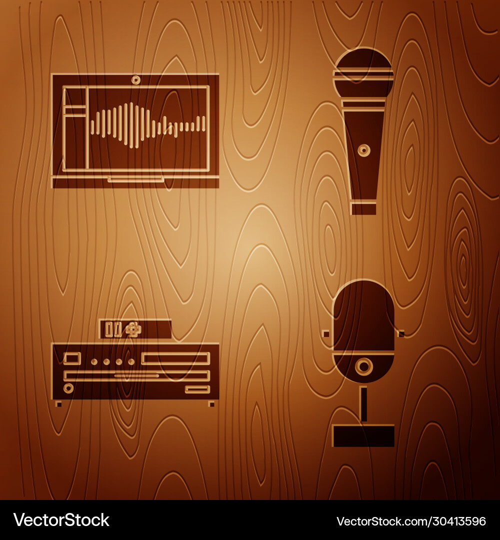 Set microphone sound or audio recorder on laptop Vector Image
