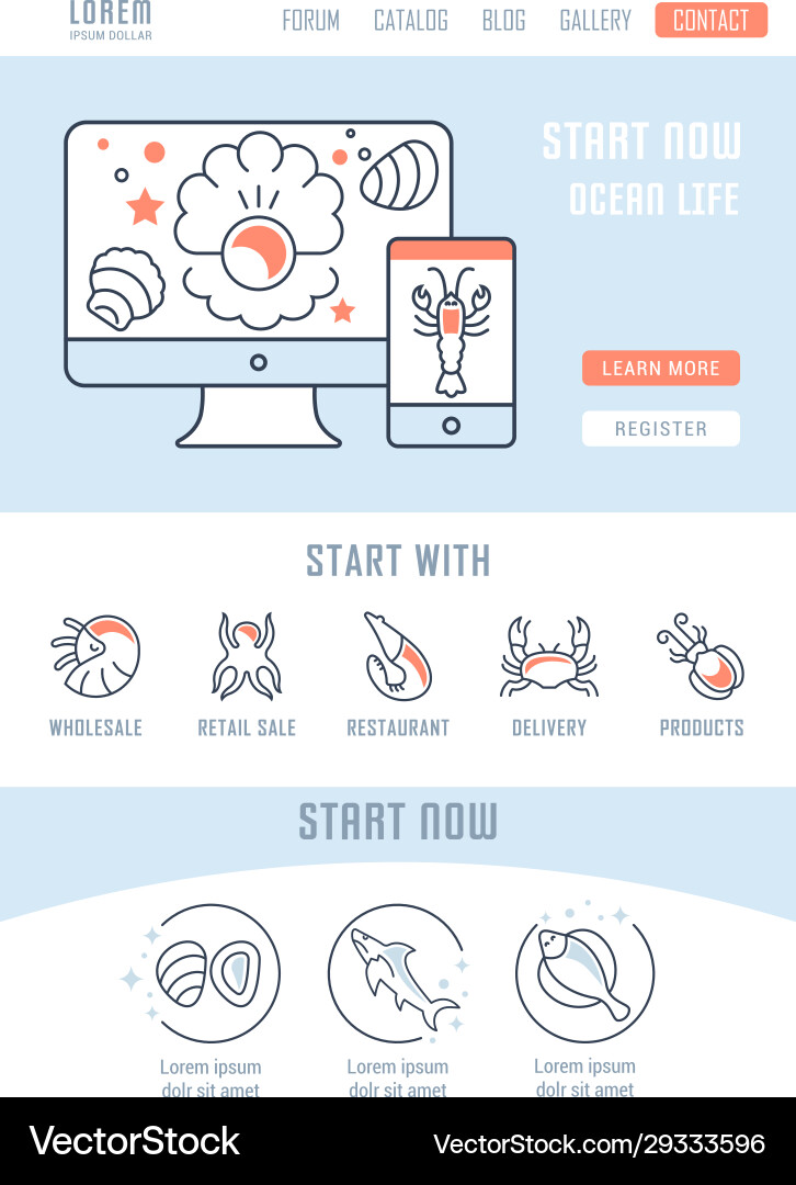 Website banner and landing page ocean life Vector Image