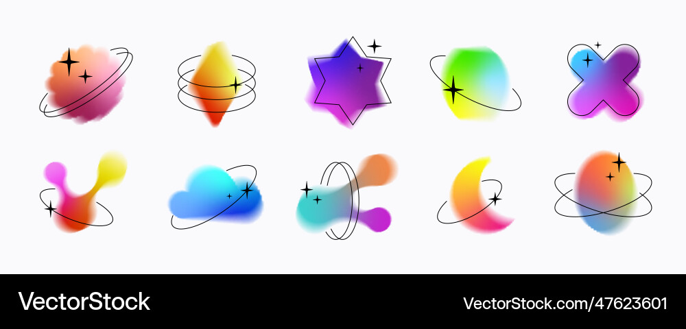 Blurry y2k aura effect shapes set colorful Vector Image