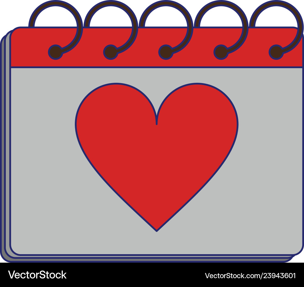 Calendar with heart on planner blue lines Vector Image