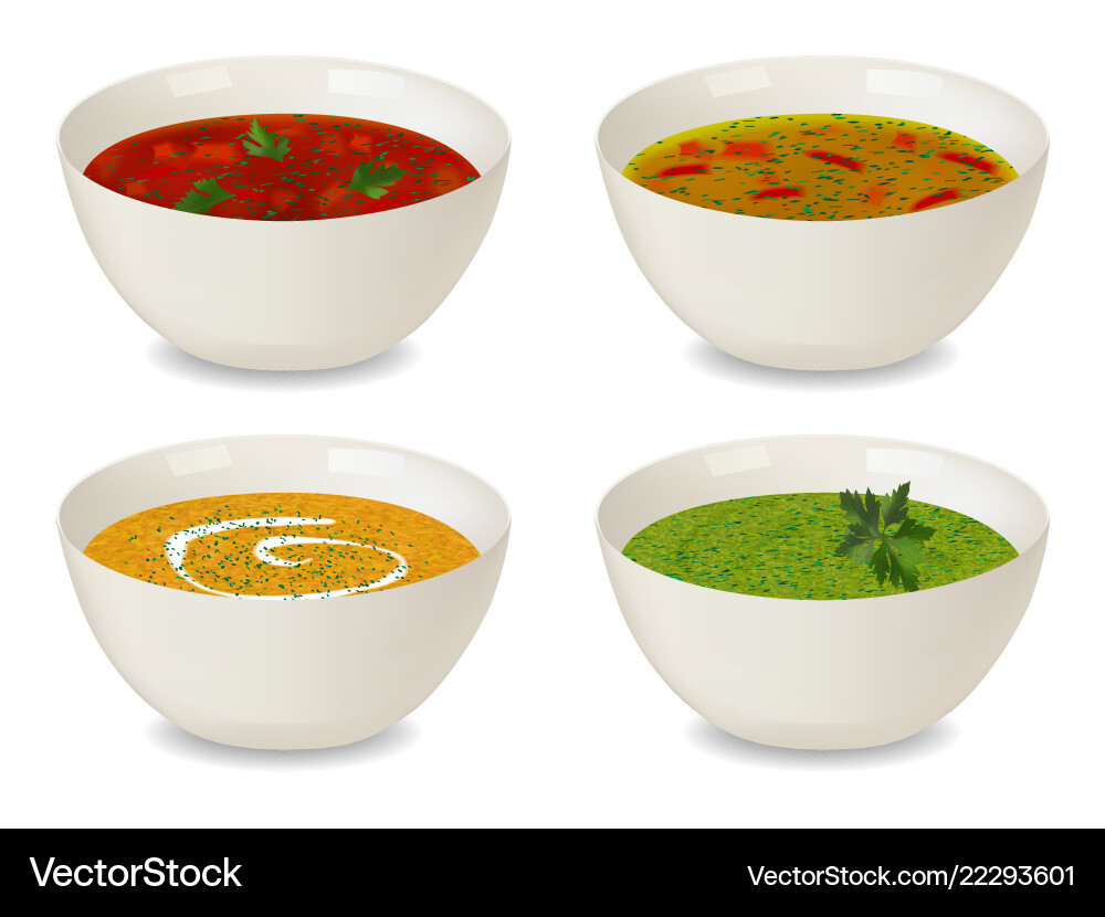 Collection bowls with soup and cream Royalty Free Vector