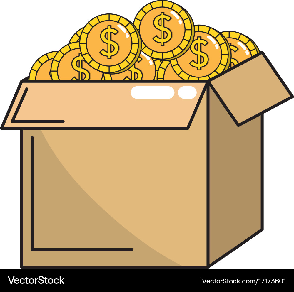 Open box with coins cash money inside Royalty Free Vector