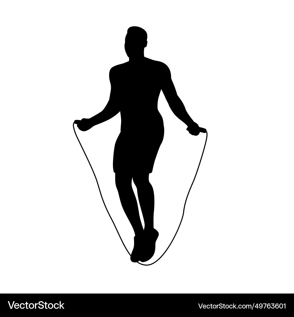 Rope skipping man with jump silhouette Royalty Free Vector
