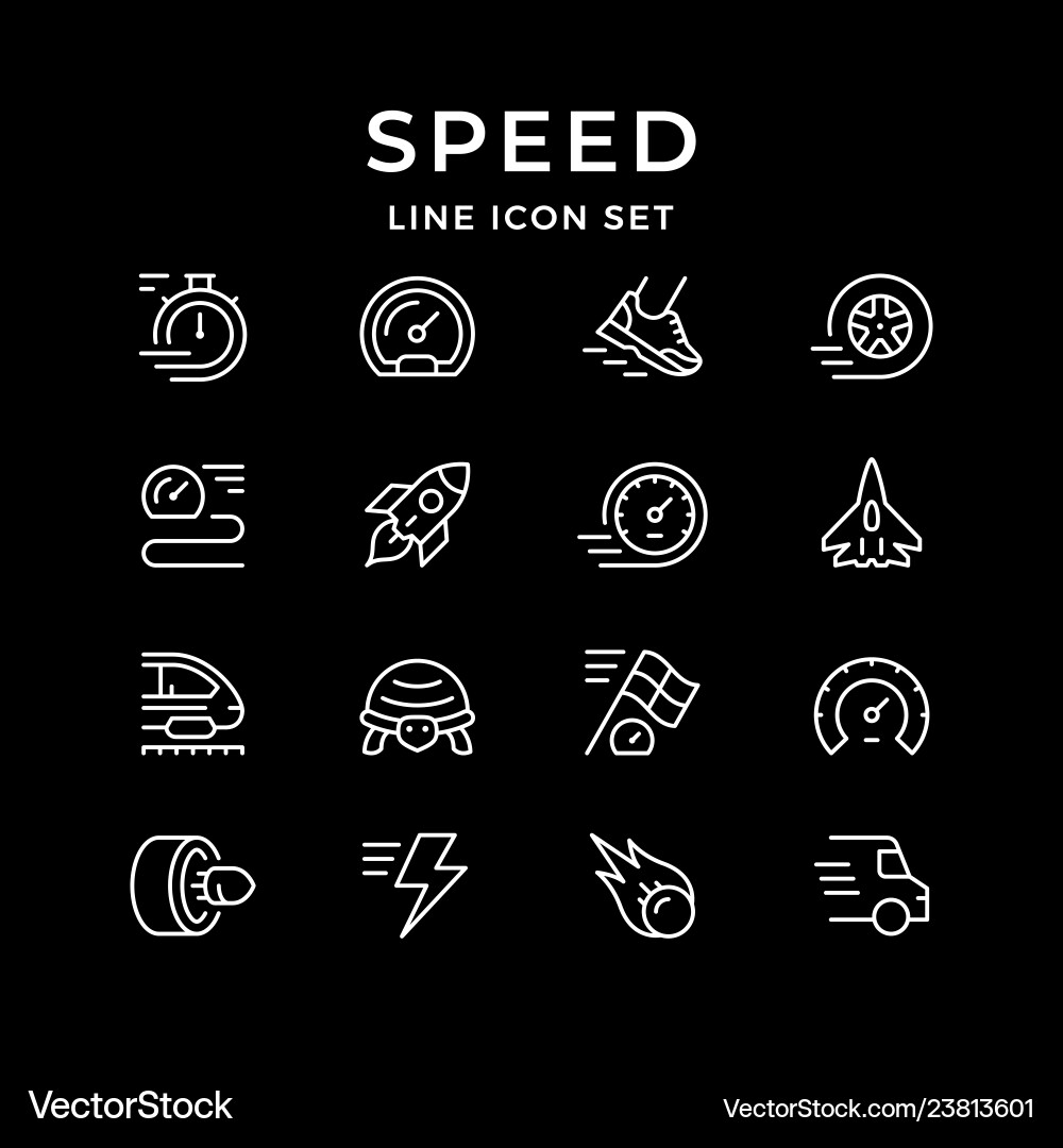 Set line icons of speed Royalty Free Vector Image