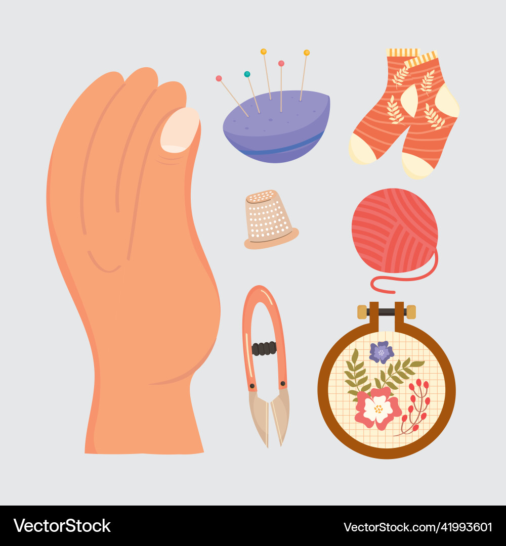 Seven embroidery and weaving icons Royalty Free Vector Image