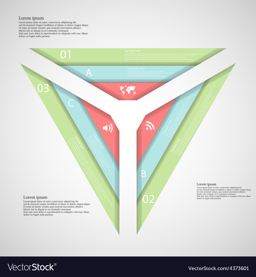 Triangle from three parts consists Royalty Free Vector Image