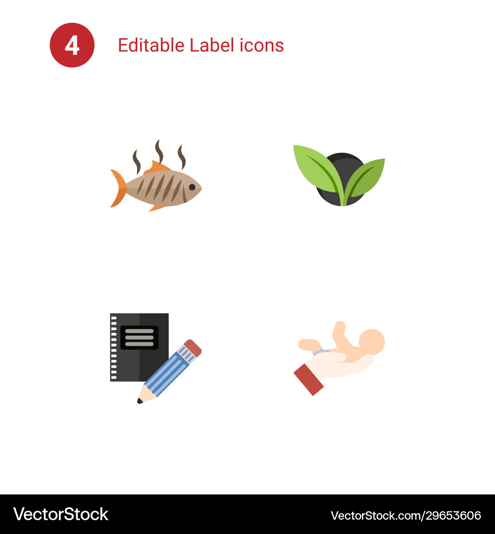 4 label flat icons set isolated on icons set Vector Image