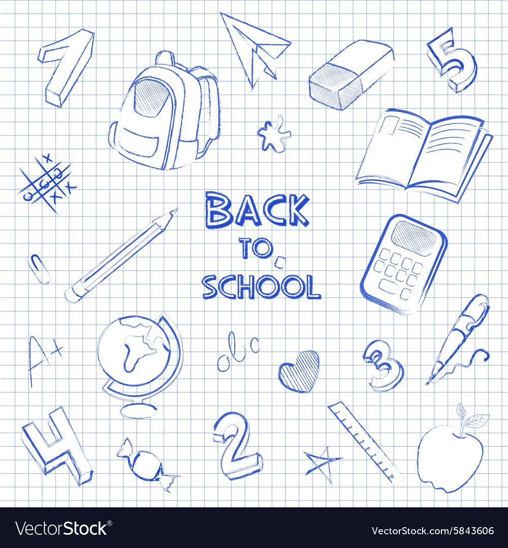 Back to school set on the notebook sheet Vector Image