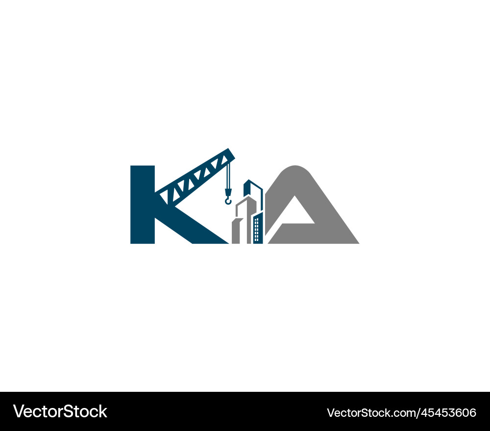 Letters ka with crane and building logo Royalty Free Vector