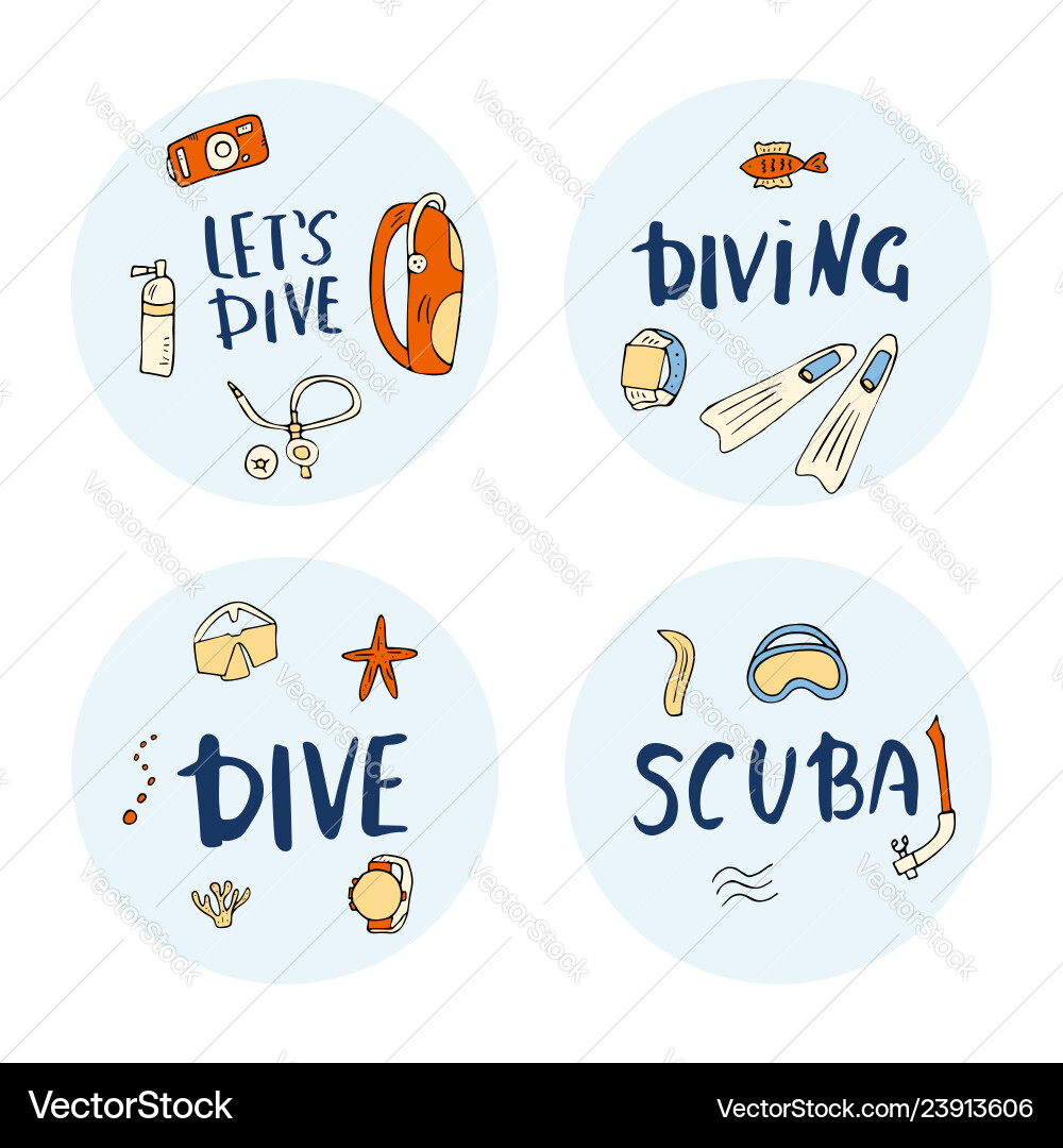 Scuba diving set of elements and equipment Vector Image