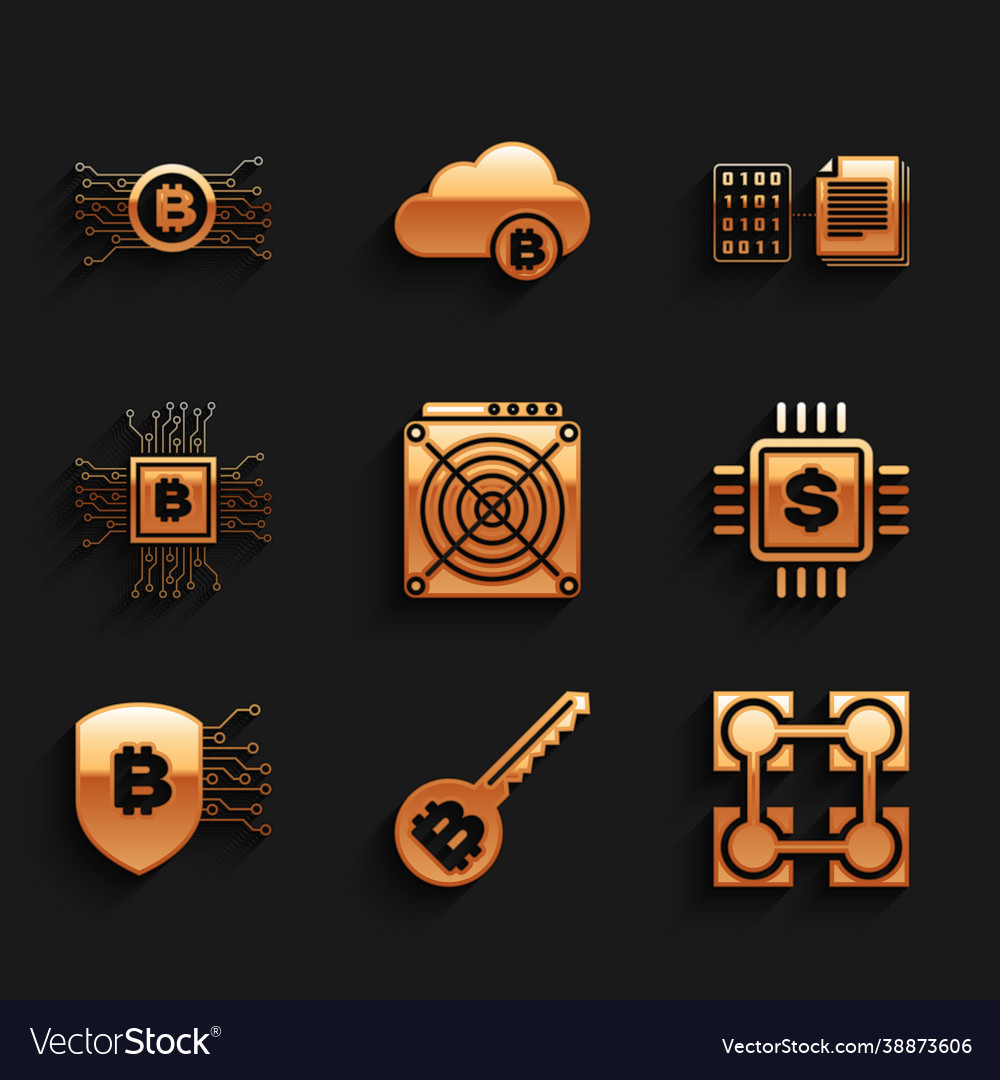 Set asic miner cryptocurrency key blockchain Vector Image