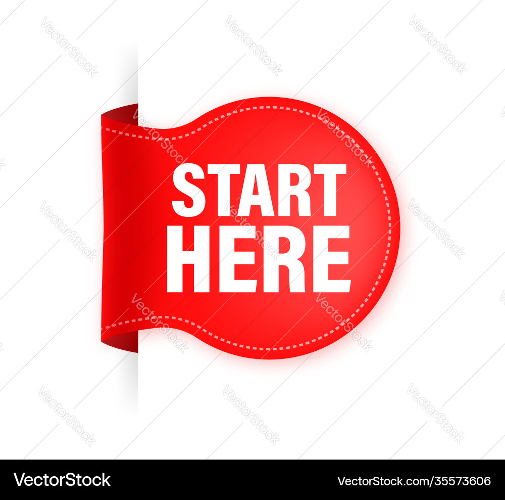 Start here red ribbon in flat style on white Vector Image