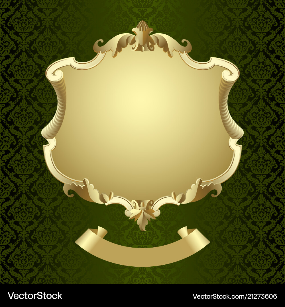 Vintage gold framed shield with banner on dark Vector Image